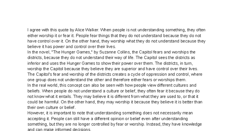 Hunger Games Reflection #1: Understanding Fear and Worship - Studocu