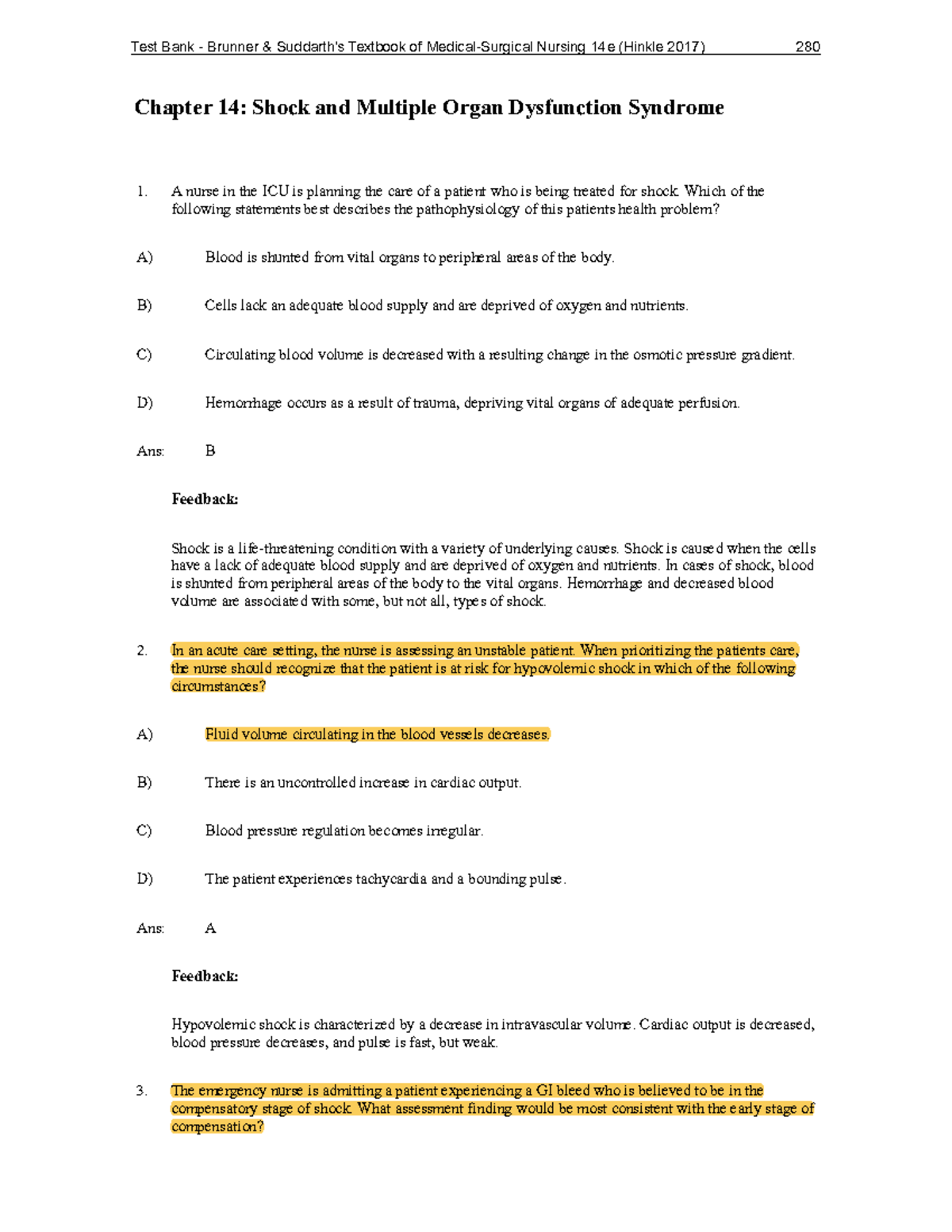 Chapter 14 tom brady - test bank - Chapter 14 : Shock and Multiple ...
