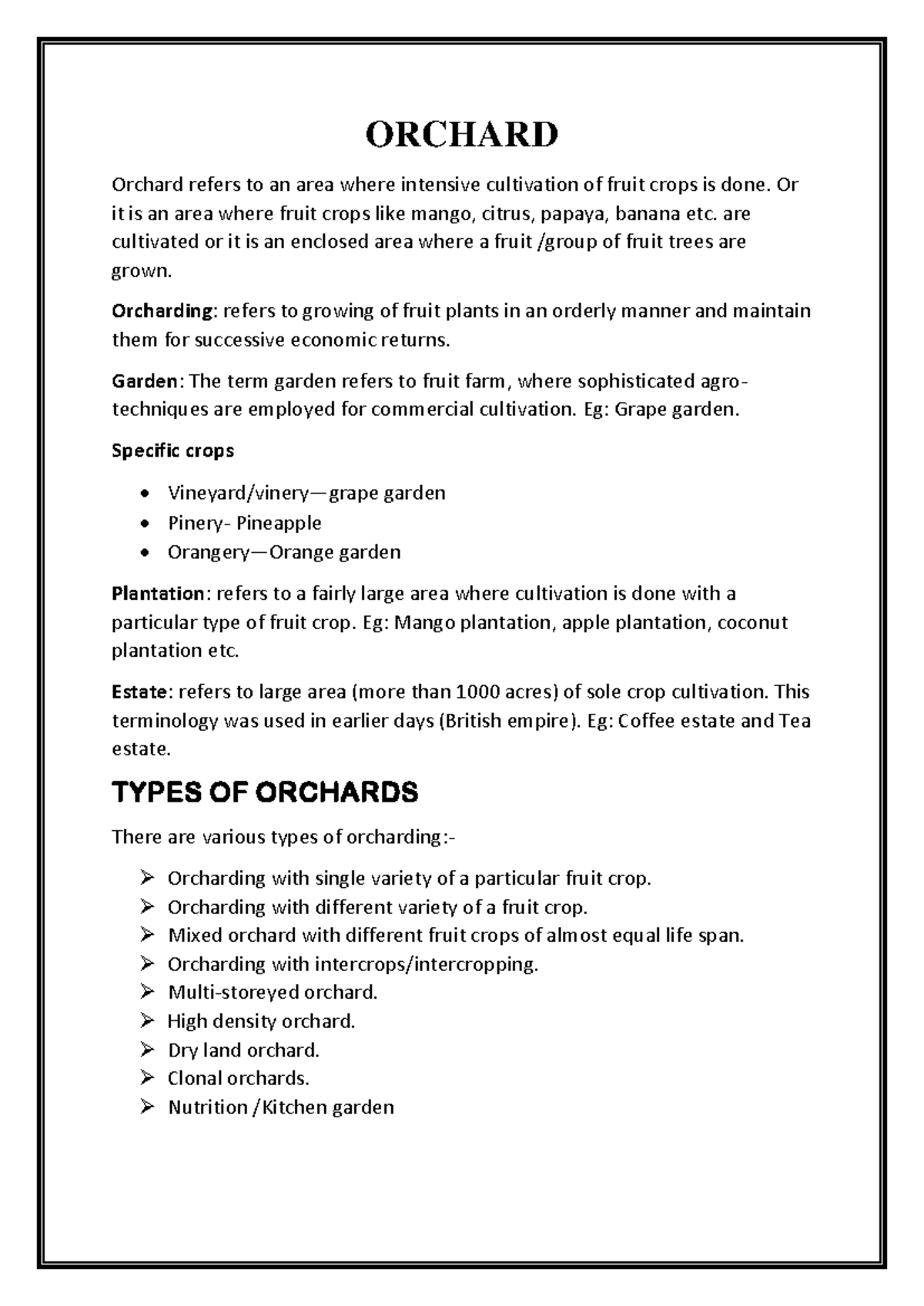 Types and Characteristics of Orchards: A Comprehensive Guide - Studocu