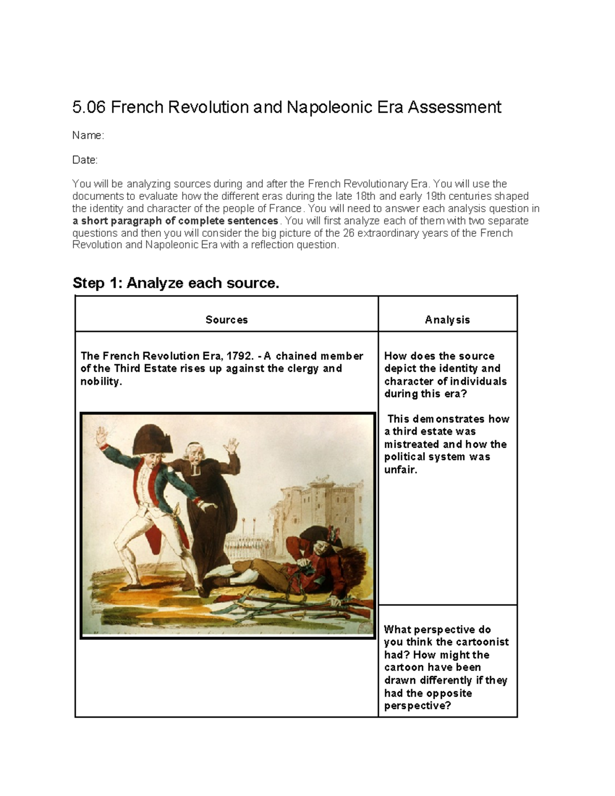 5.06 Assessment on the French Revolution & Napoleonic Era Analysis ...