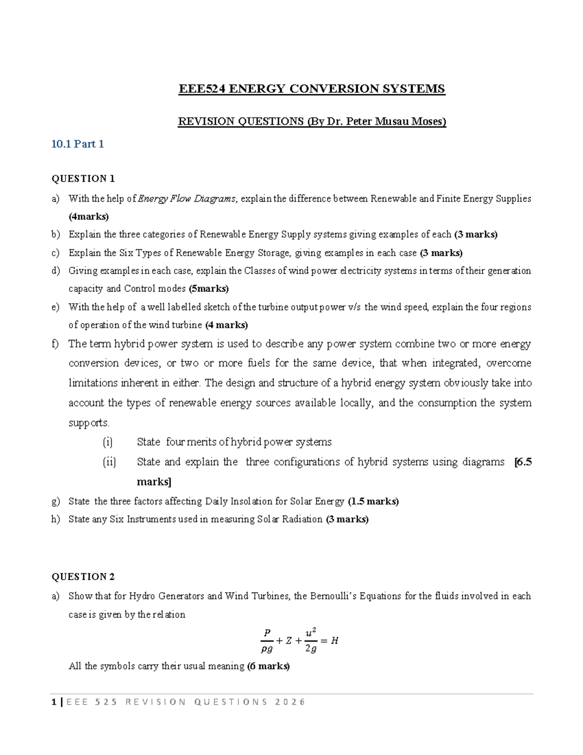 EEE524 Energy Conversion Systems Revision Questions 2026 - Studocu
