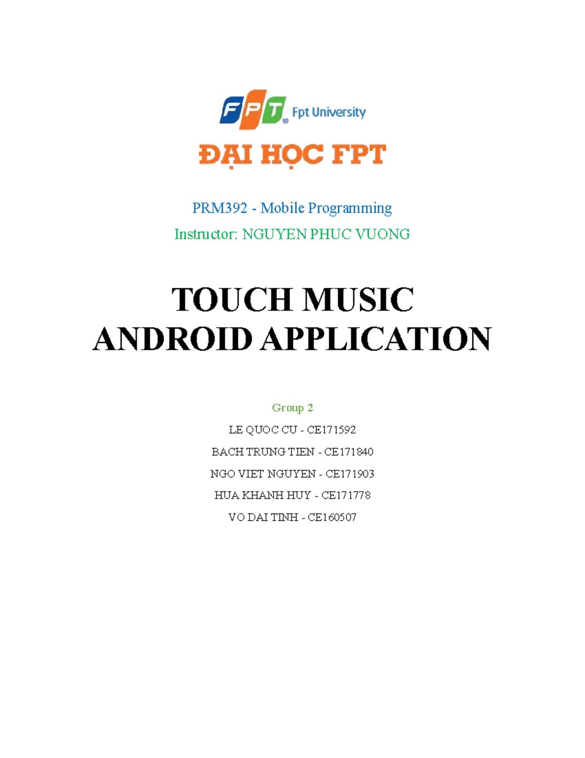 PRM392 Final Project: Touch Music Android App Development Overview - Studocu
