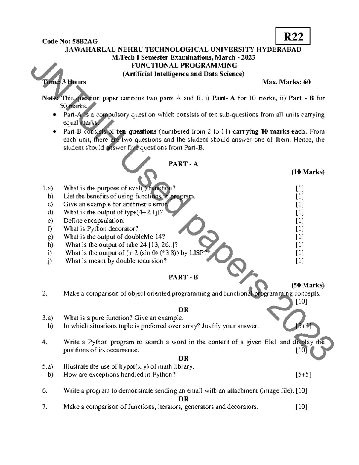 Previous Question Paper Functional Programming - Code No: 58B2AG ...