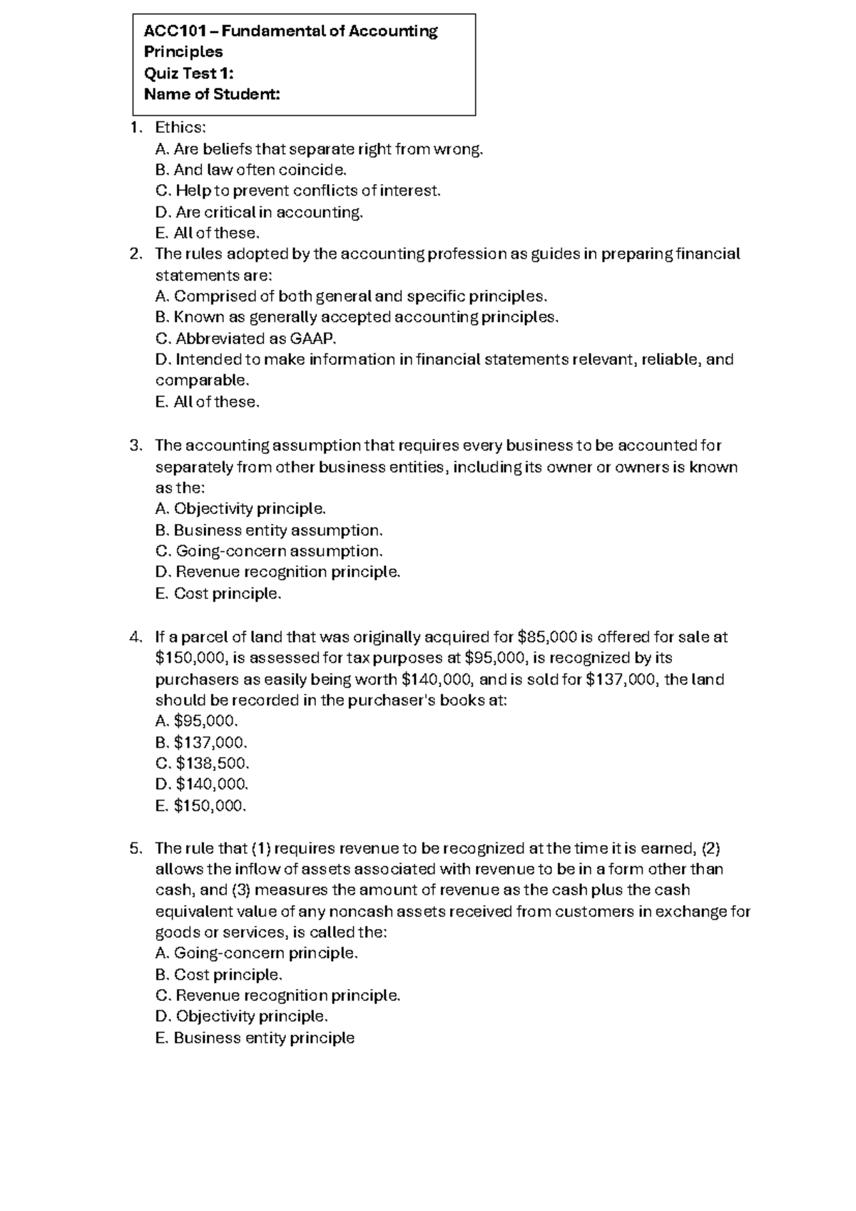 ACC101 Fundamentals of Accounting Principles Quiz Test 1 - Studocu