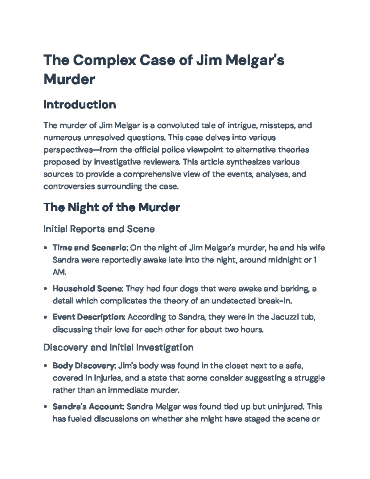 Jim Melgar Murder Case Study: Investigative Errors & Perspectives - Studocu
