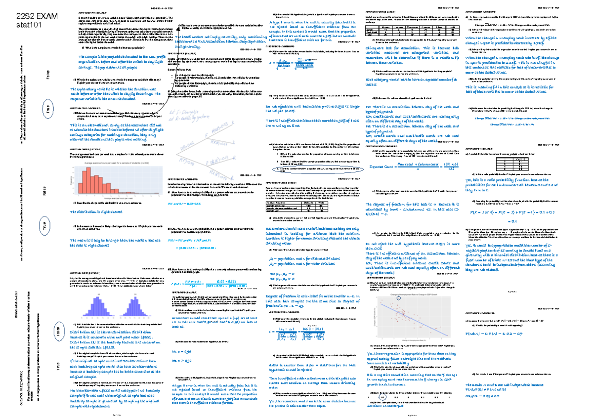 STAT101 Final Exam Cheat Sheet: Key Concepts and Sample Problems - Studocu