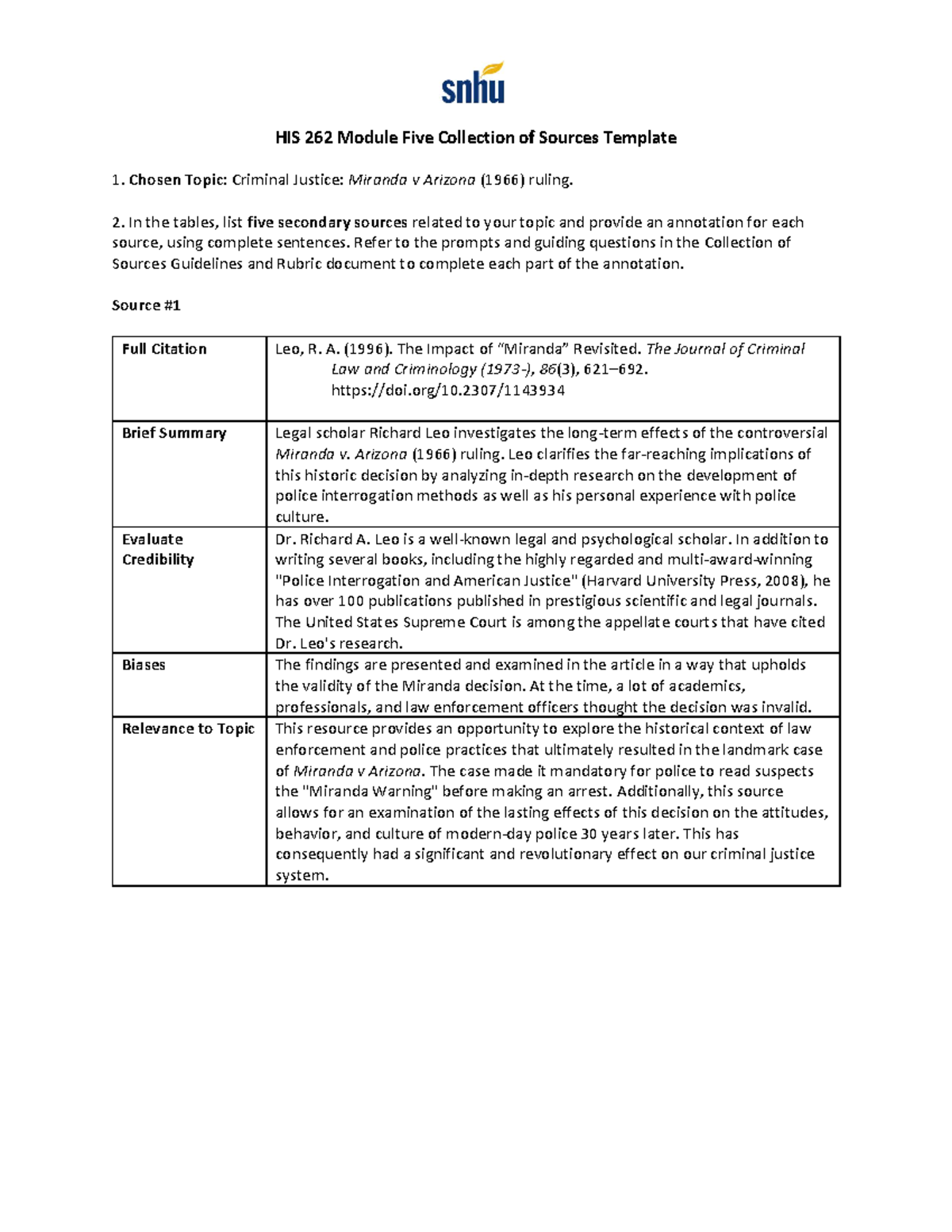 HIS 262 Module 5: Annotated Sources on Miranda v. Arizona (1966) - Studocu