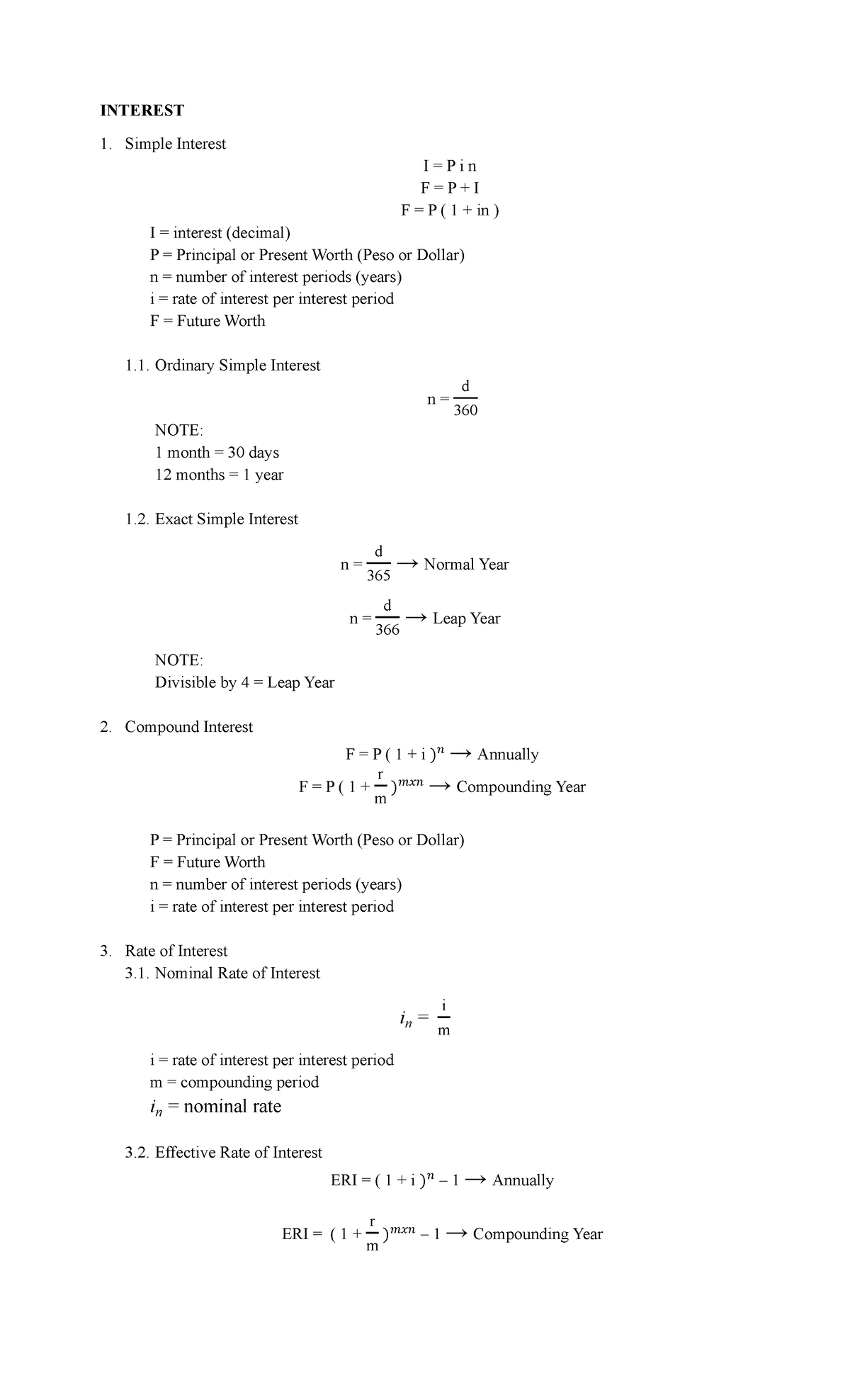 ECON - Simple and Compound Interest Formulas Notes - Studocu