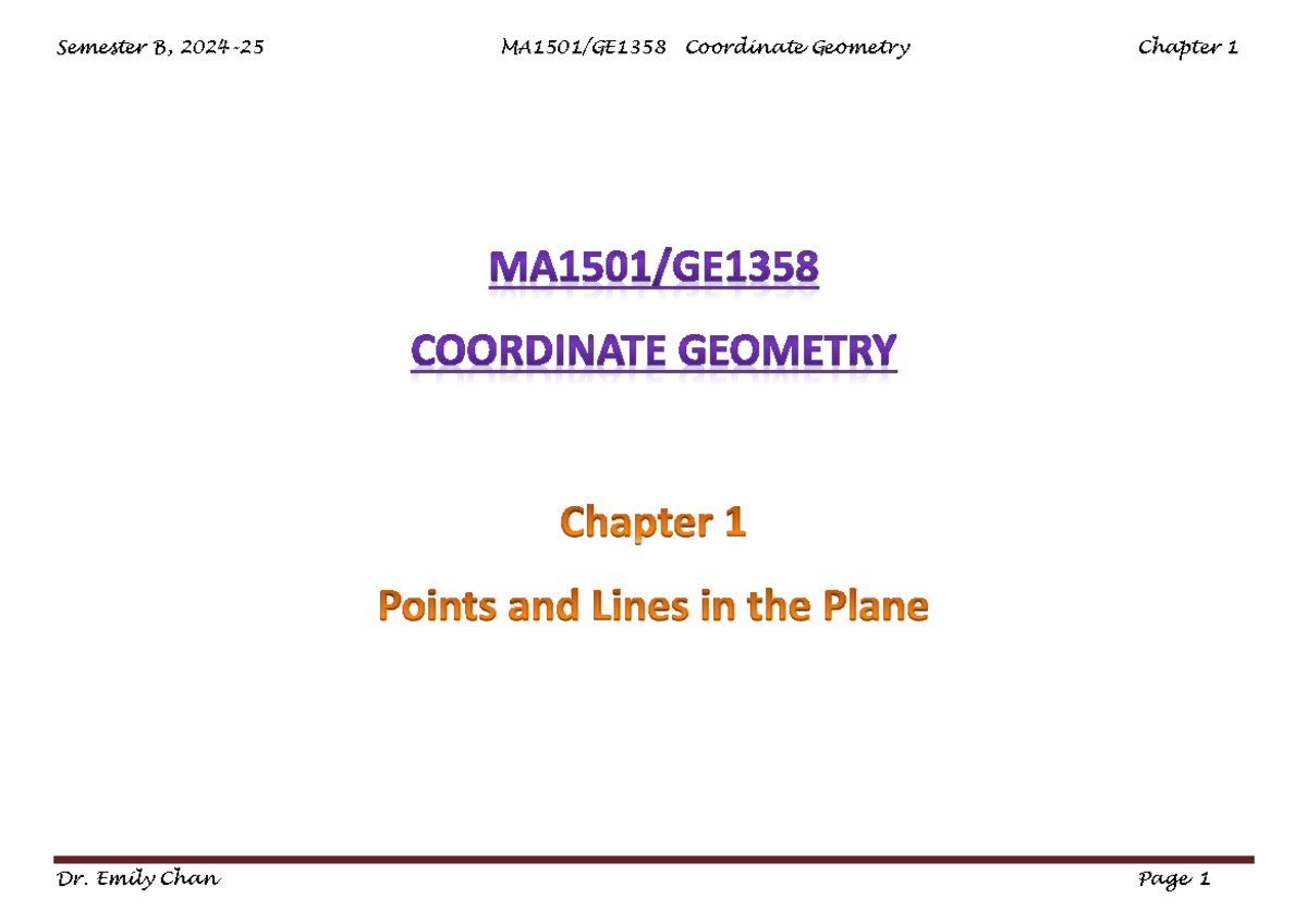 MA1501 GE1358 2425B Final Exam: Coordinate Geometry Chapter 1 - Studocu