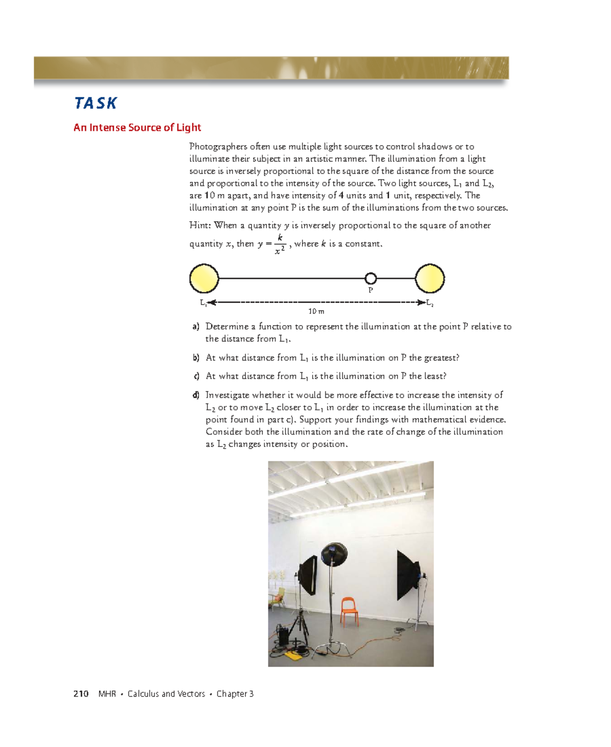 MATH 210 MHR Calculus & Vectors: Intense Light Source Task Analysis ...
