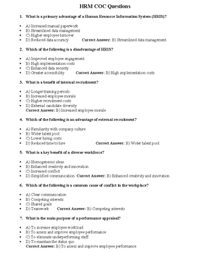 HRM COC Questions: Levels 2 to 4 Comprehensive Guide - Studocu