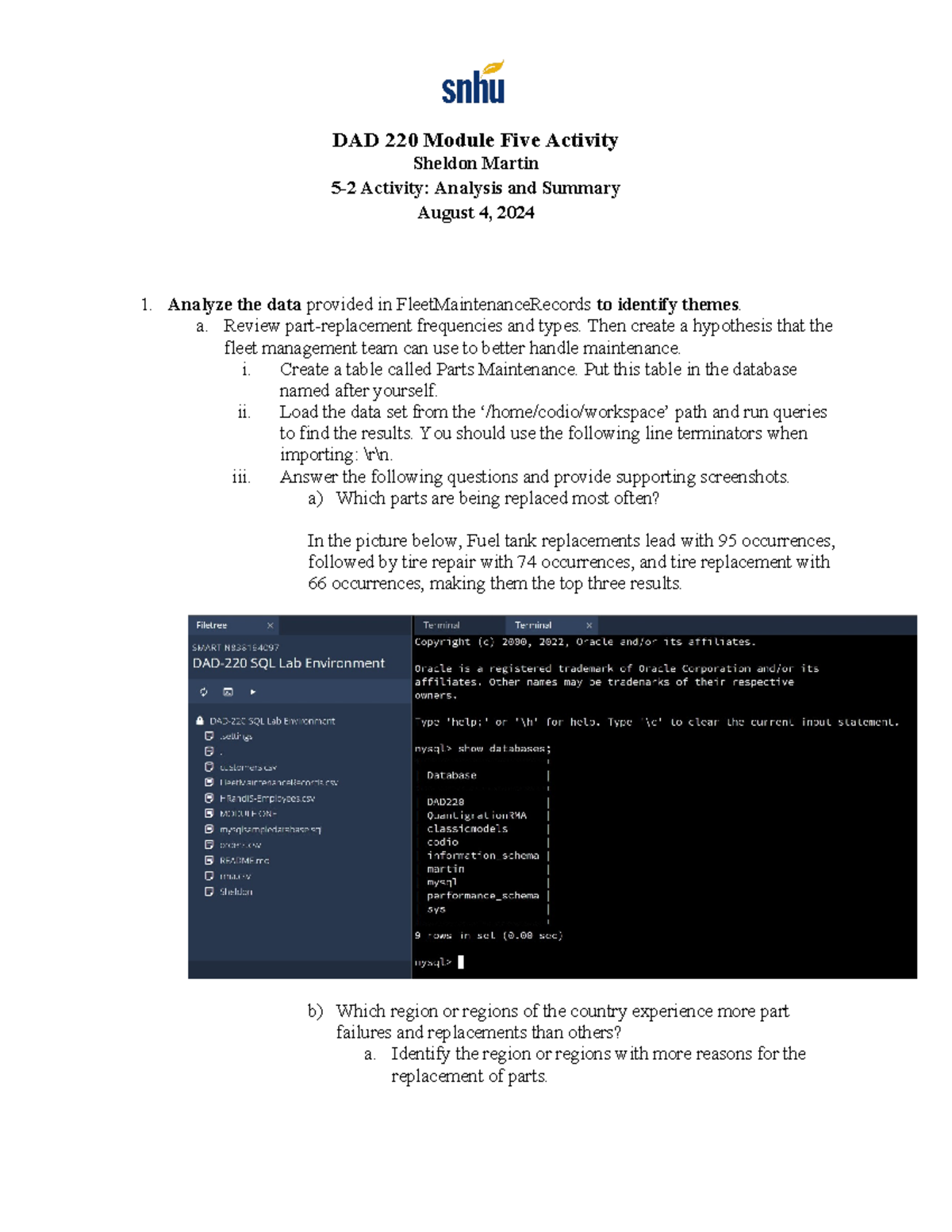 DAD 220 Module 5 Activity: Data Analysis & Summary (Aug 2024) - Studocu
