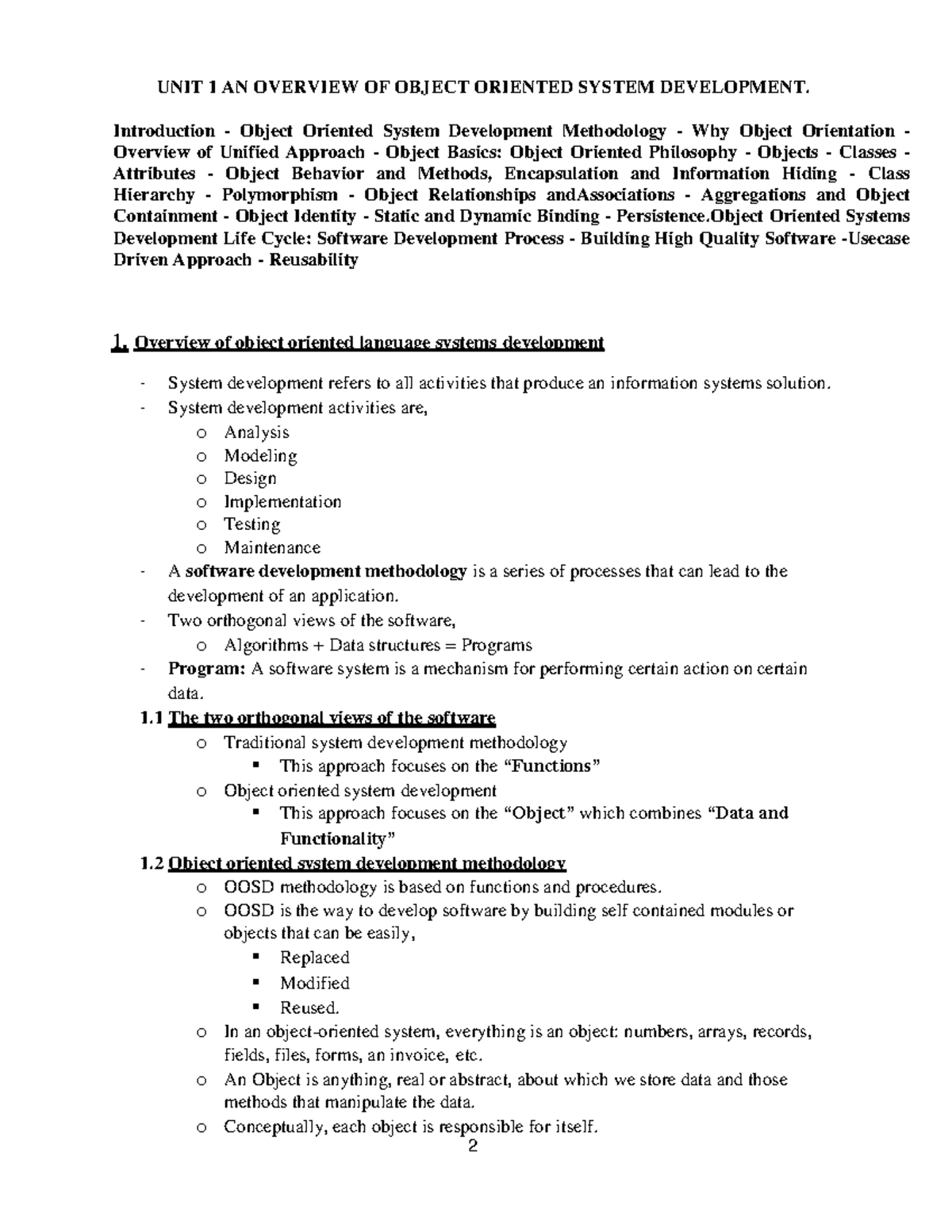 Unit 1 Of Object Oriented Analysis And Design Unit 1 An Overview Of Object Oriented System 9813