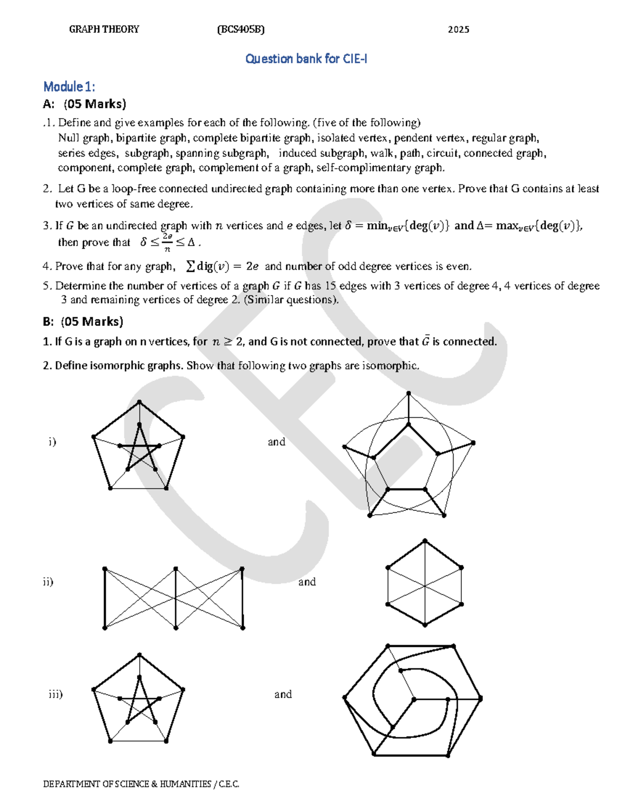 Bcs405b Graph Theory 2025 Question Bank For Modules 1 2 Studocu