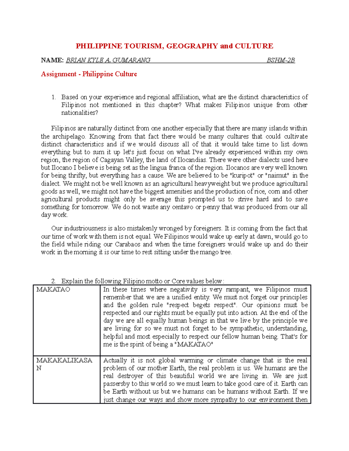 Assignment - Philippine Culture - PHILIPPINE TOURISM, GEOGRAPHY and ...