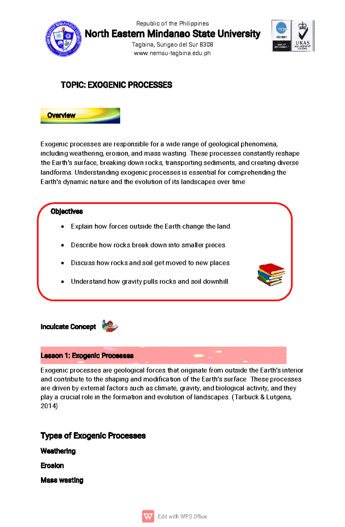 Exogenic Processes: Overview and Key Concepts (GEO 101) - Studocu