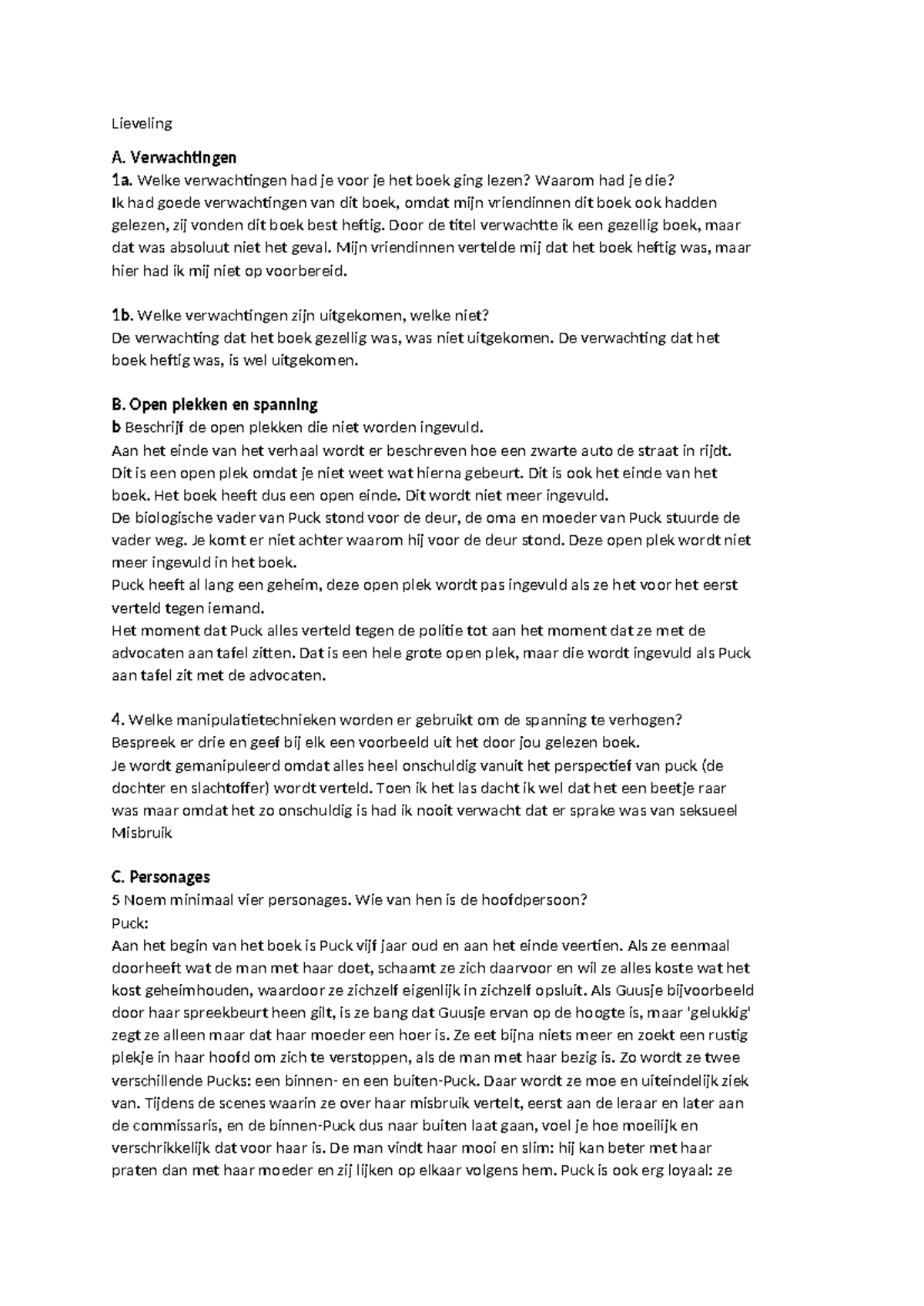 Boekverslag: Lieveling - Analyse van Verwachtingen en Personages ...