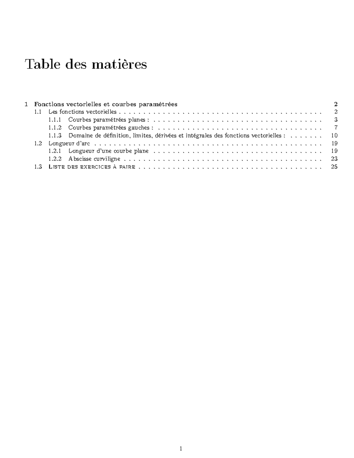 Math 1410 Chapitre 1 : Fonctions Vectorielles et Courbes Paramétrées ...