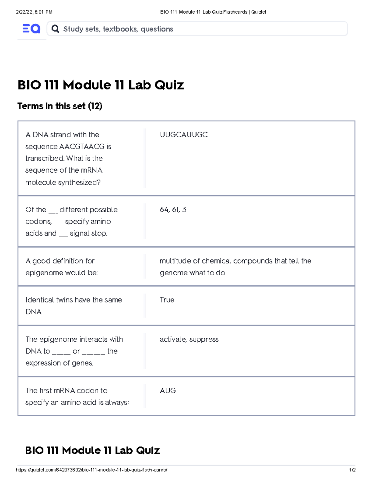 BIO 111 Module 11 Lab Quiz Flashcards Review for Exam Prep - Studocu