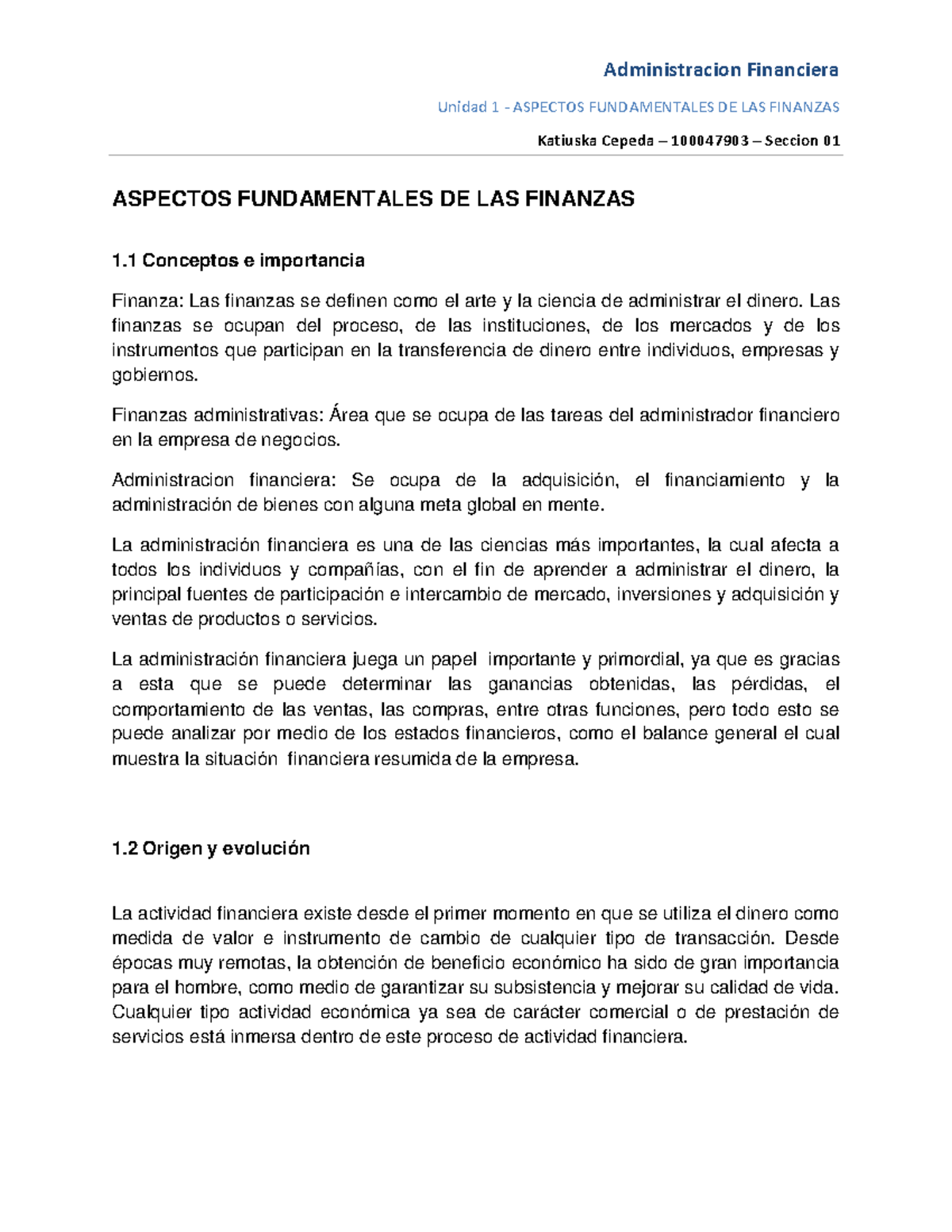 Tarea 1.1: Aspectos Fundamentales de las Finanzas - Unidad 1 - Studocu