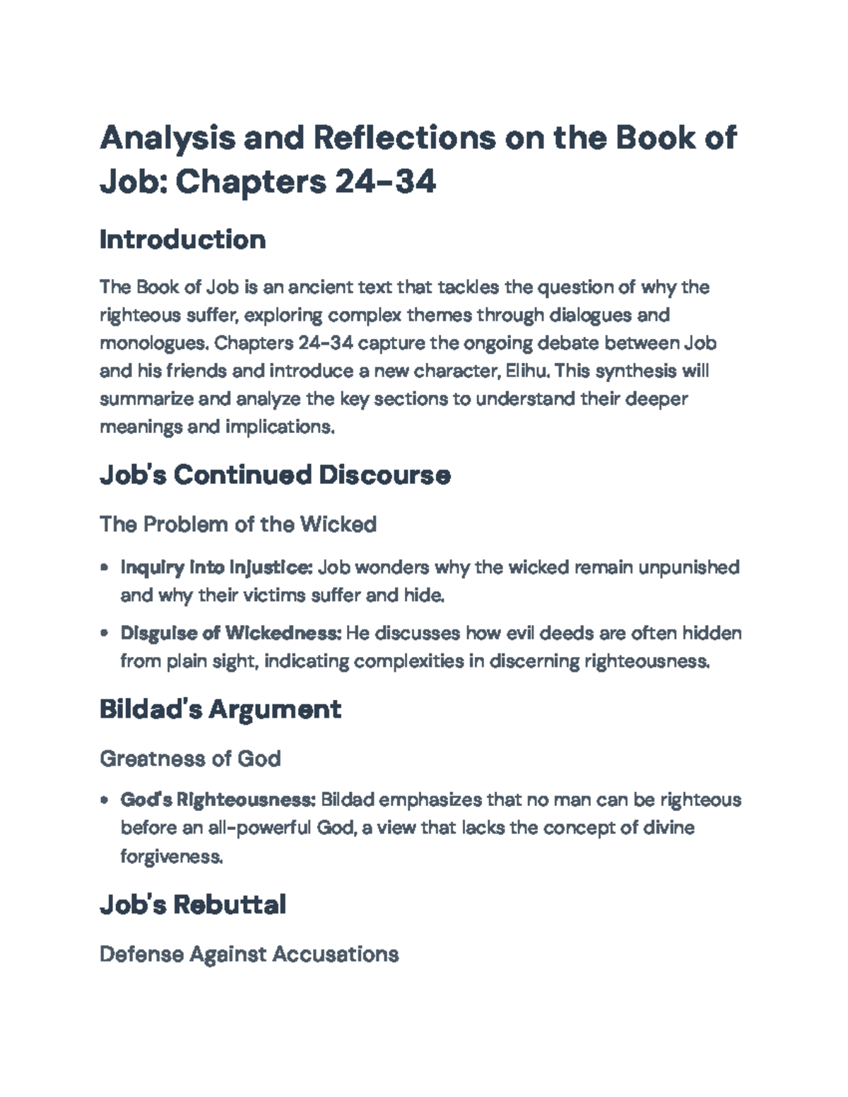 Analysis of the Book of Job: Insights on Chapters 24-34 Summary - Studocu