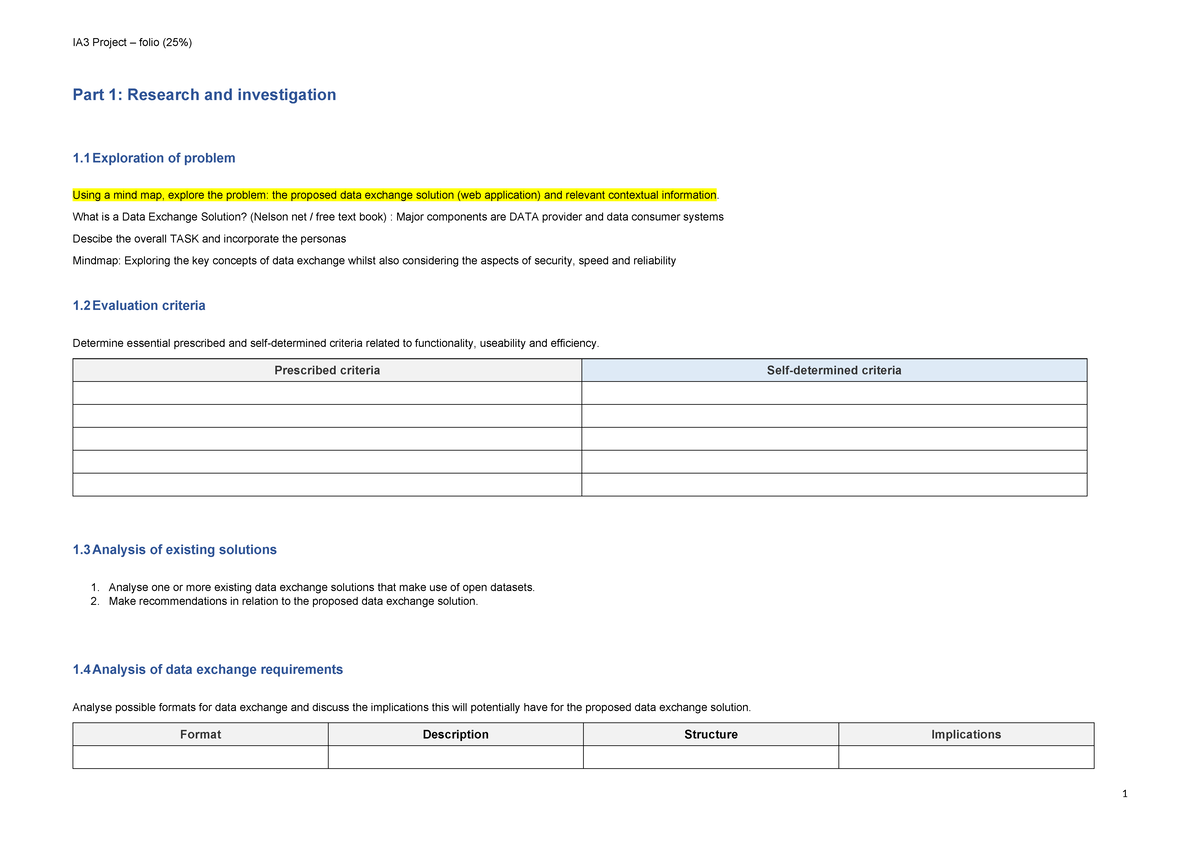 IA3 Project Folio: Research & Analysis of Data Exchange Solutions - Studocu
