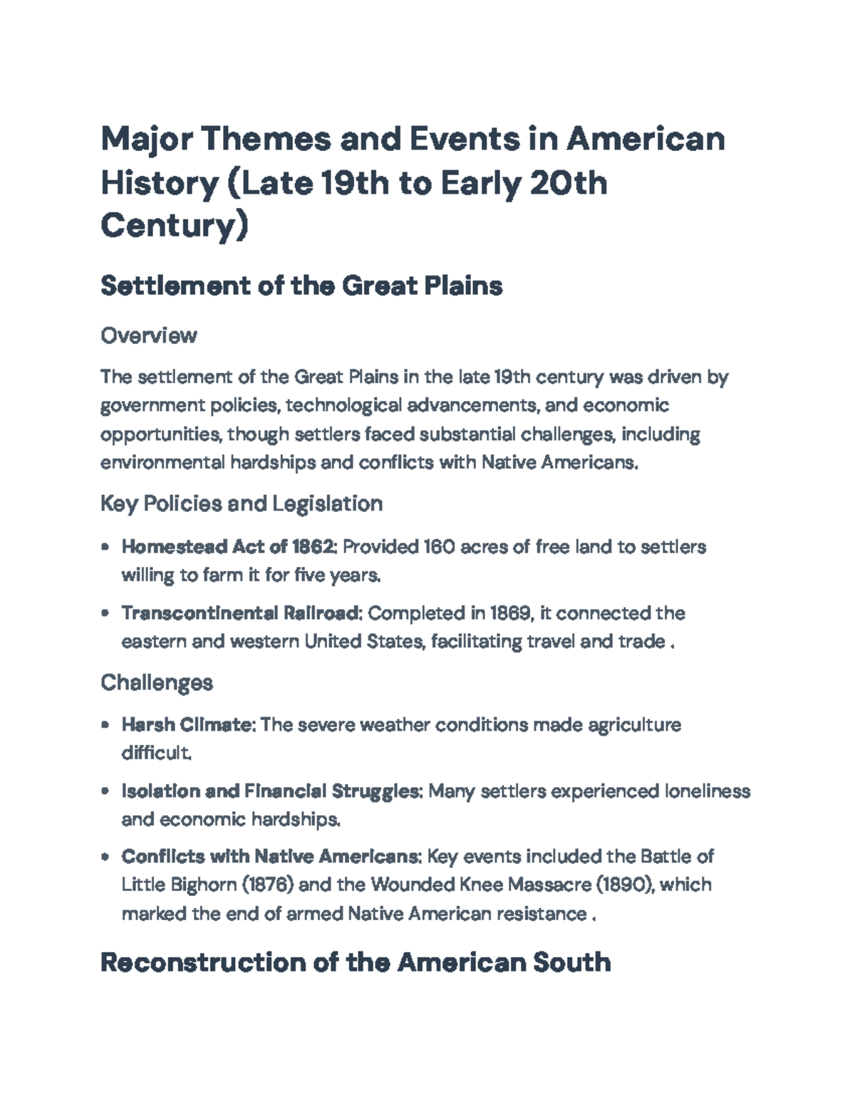 Major Themes in American History (Late 19th to Early 20th Century ...