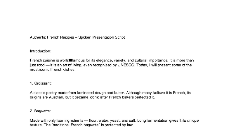 French Recipes Presentation Script - Authentic French Recipes – Spoken ...