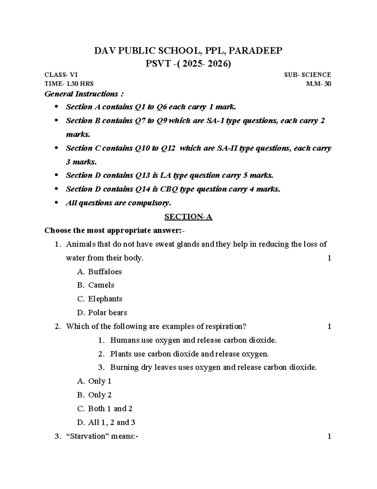 PSVT VI Science 2025 - Practice Paper for Final Exam - Studocu