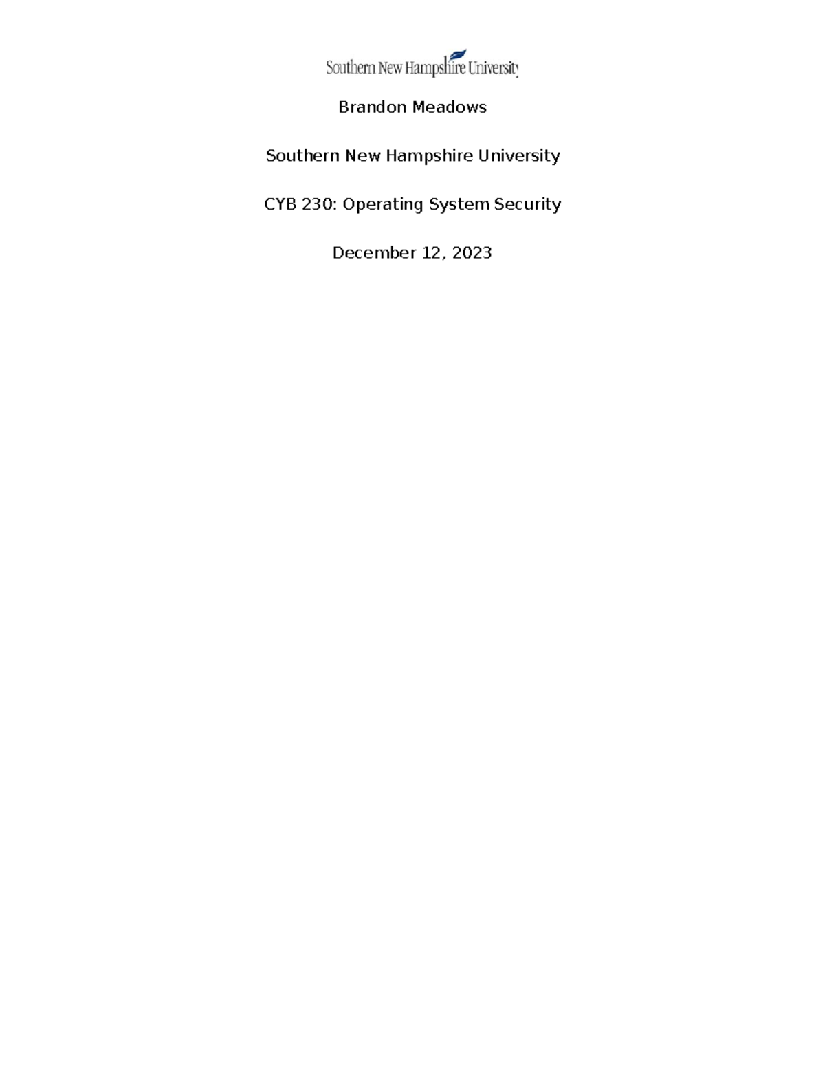 CYB 230: Operating System Security Study Notes by Brandon Meadows - Studocu