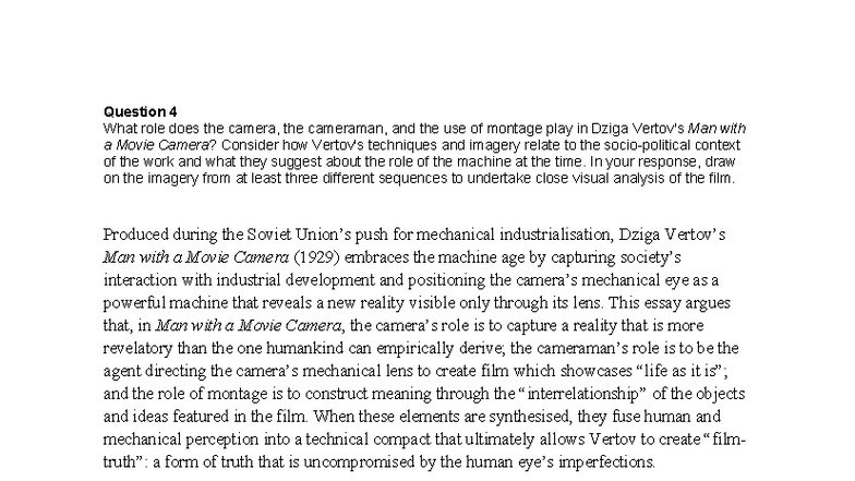 Art History Essay: Analyzing the Role of Camera and Montage in Dziga ...