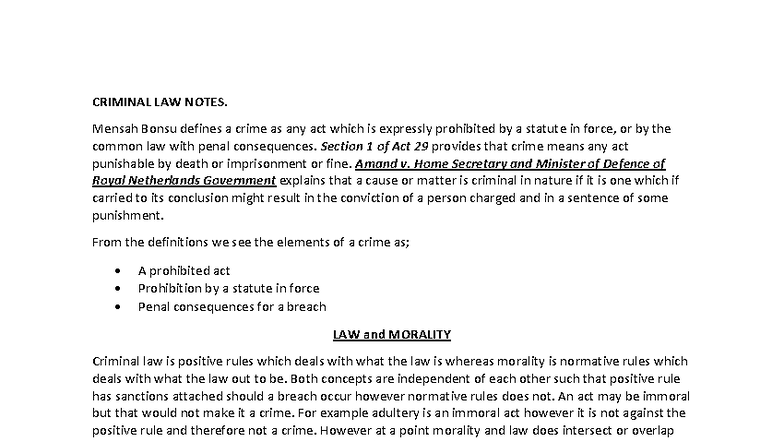 CRIMINAL LAW NOTES (1ST SEMESTER) - Key Concepts and Principles - Studocu