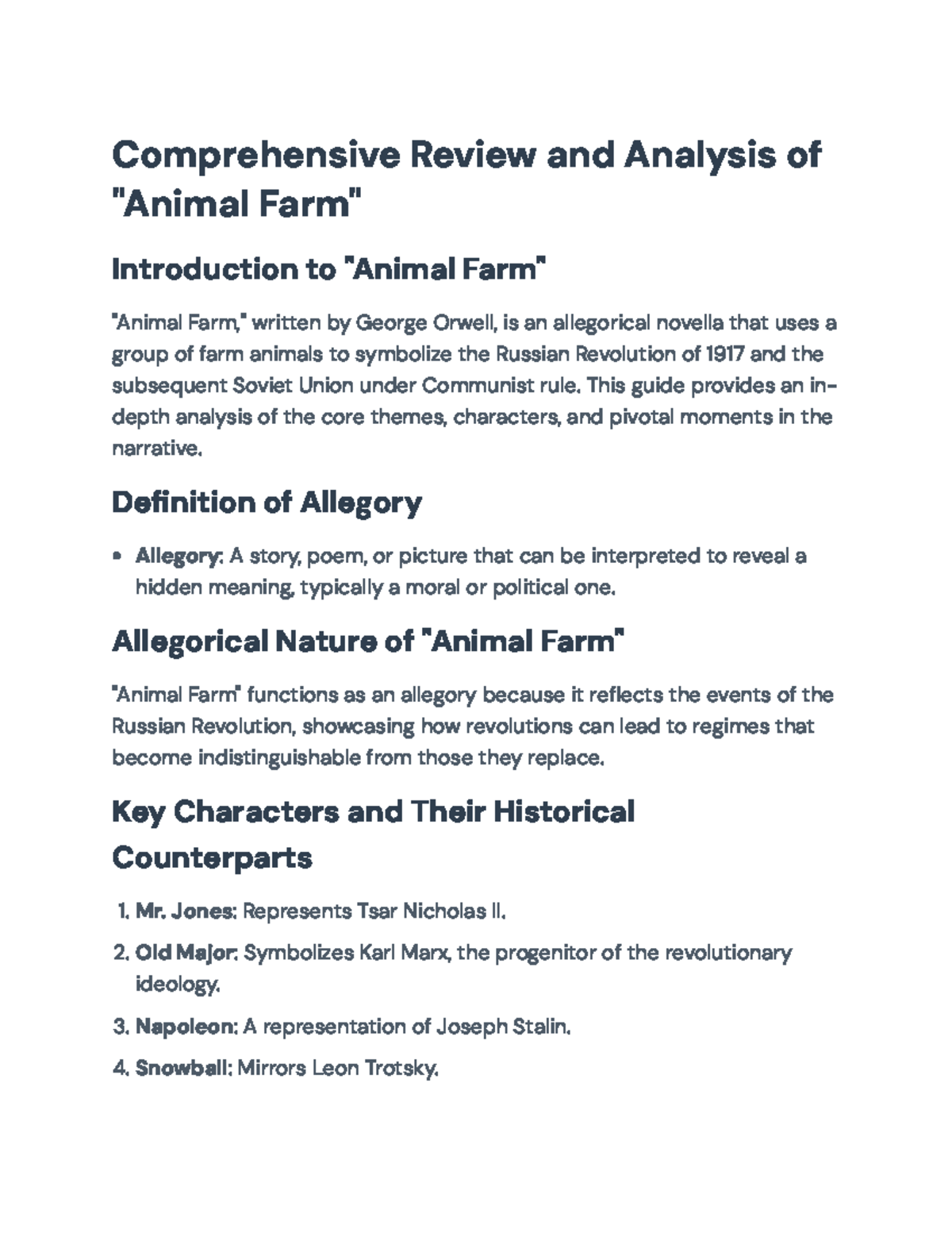 Comprehensive Analysis of George Orwell's "Animal Farm" (ENG101 ...