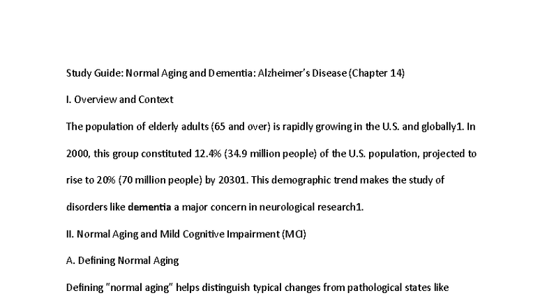 Dementia Study Notes: Overview & Insights (Chapter 14) - Studocu