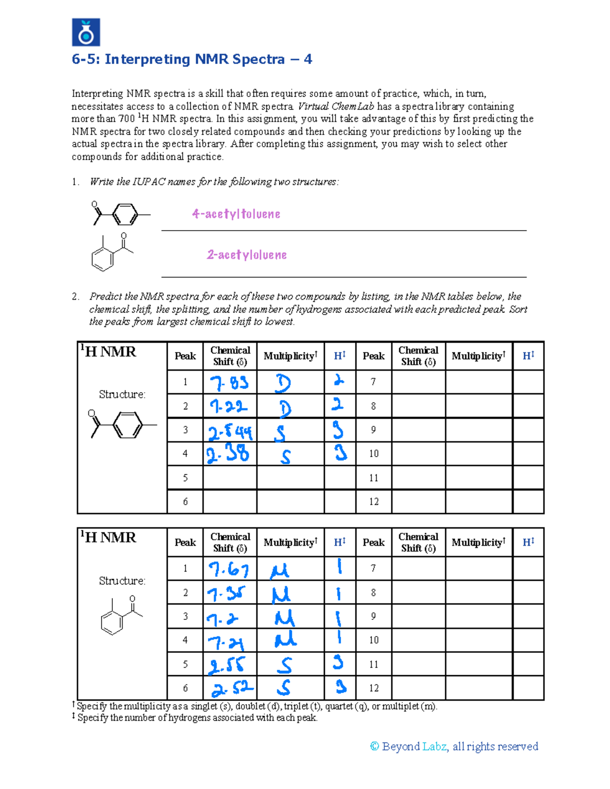 Lab 1 OC - NMR Spectra Interpretation Assignment - Studocu