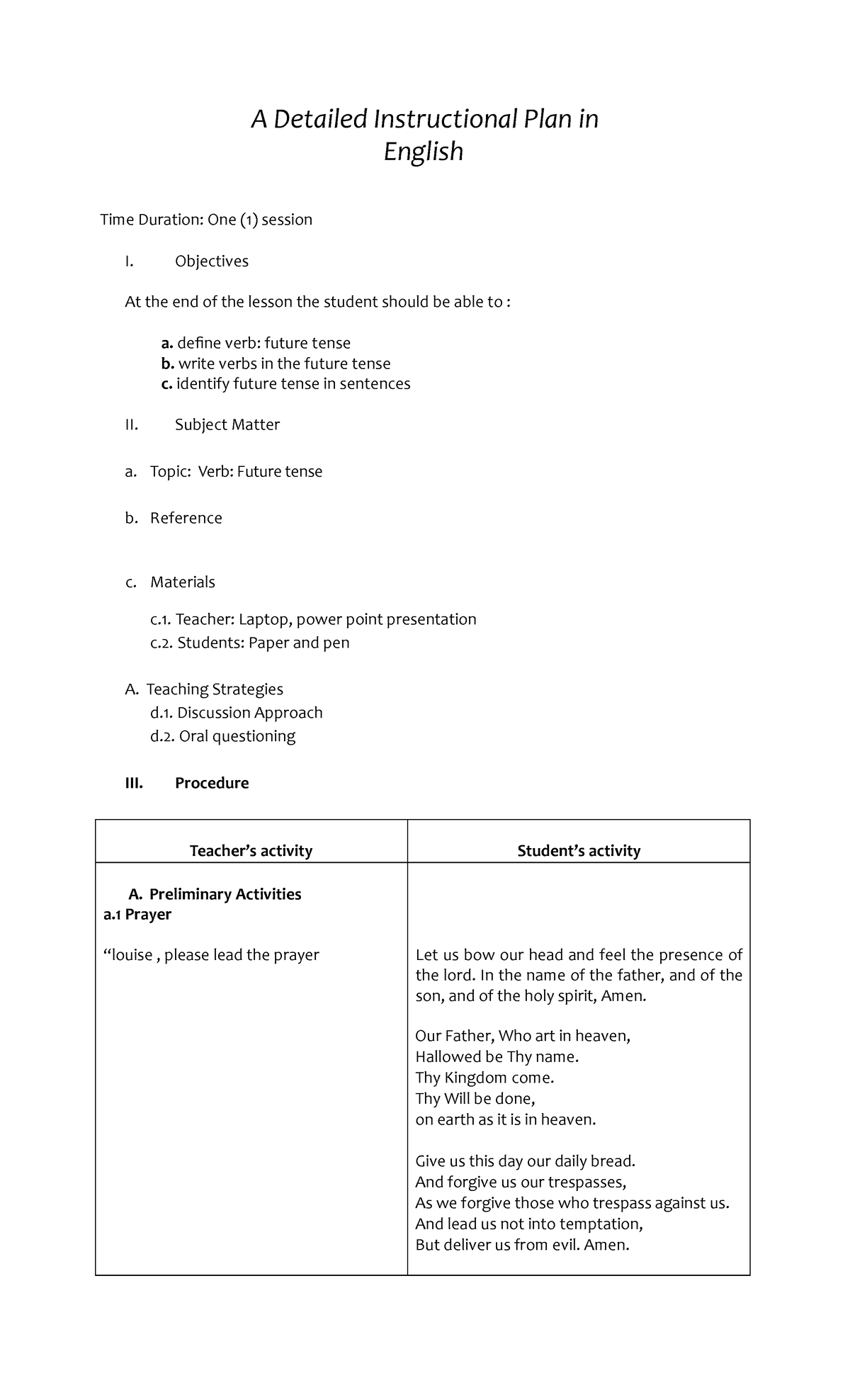 English-future-tense - A Detailed Instructional Plan in English Time ...