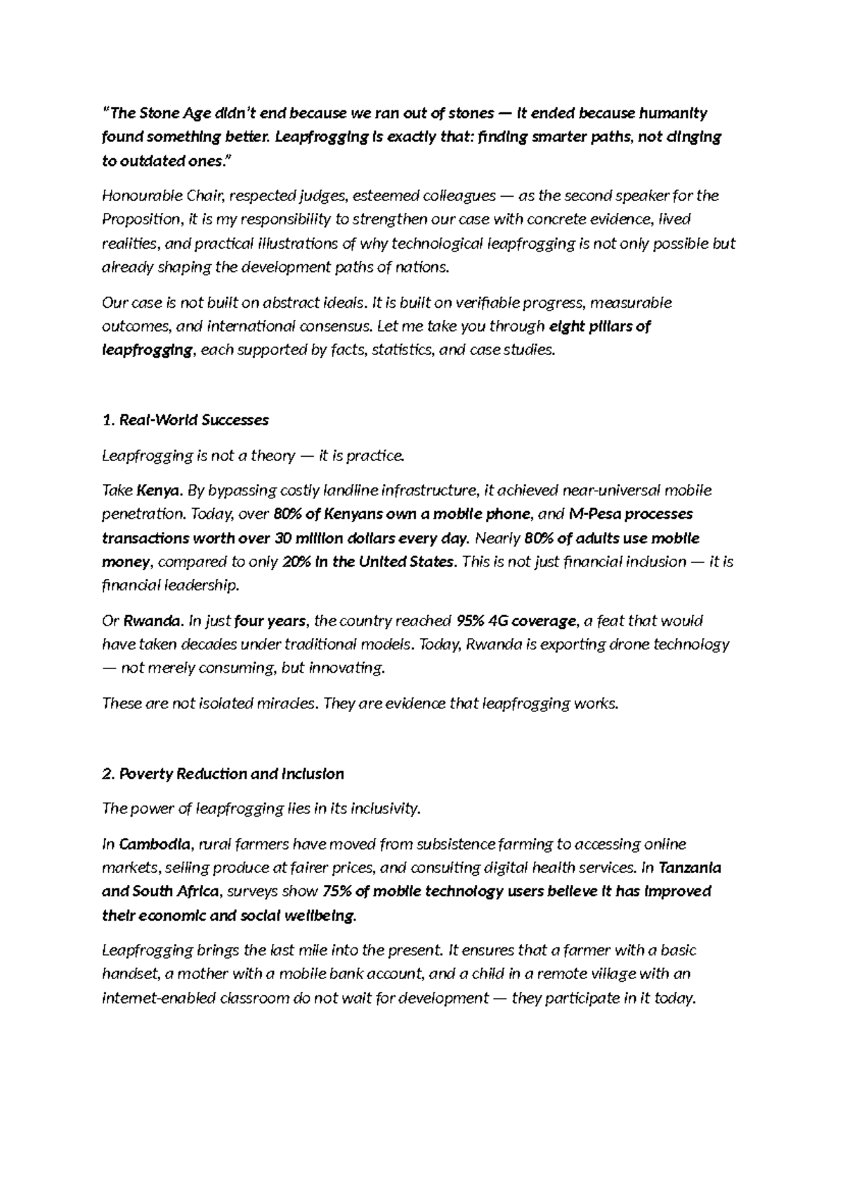 Chucks Round 4: Aarunya's Debate Speeches on Leapfrogging - Studocu