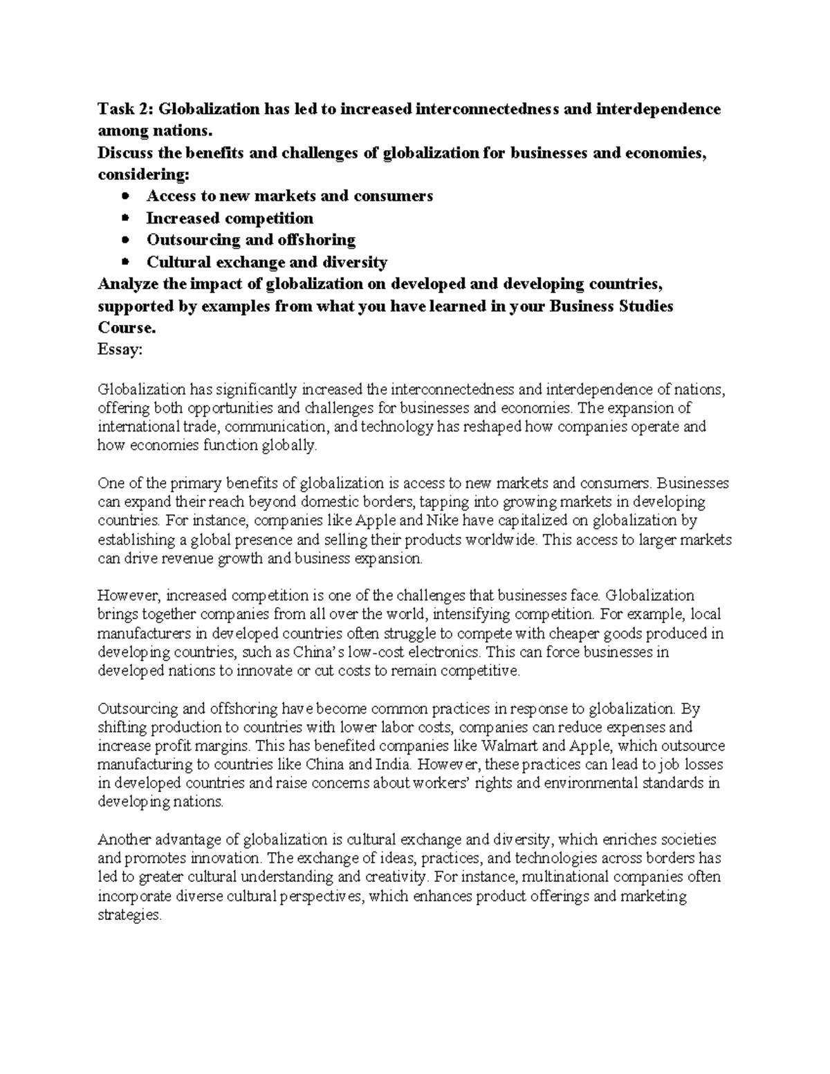Task 2-u17: Analyzing Globalization's Impact on Business and Economies ...