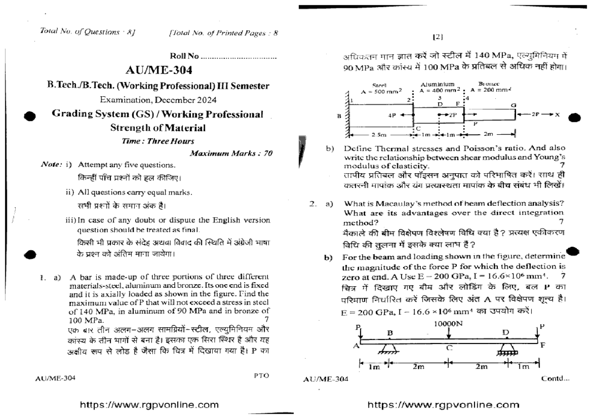 Strength of Materials Exam Notes (AU ME 304) - Dec 2024 - Studocu
