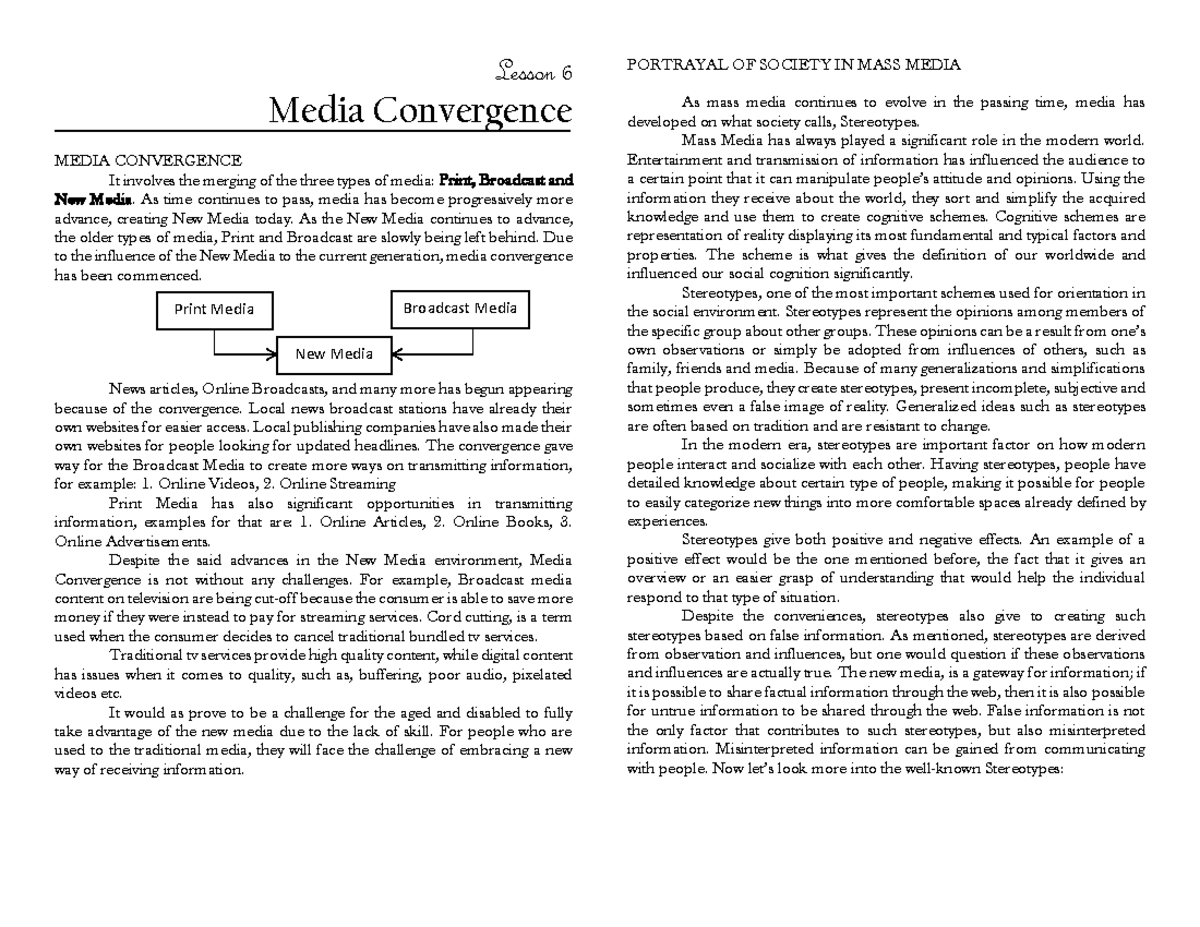 Nj8vvbytm Lesson 6: Exploring Media Convergence and Stereotypes - Studocu