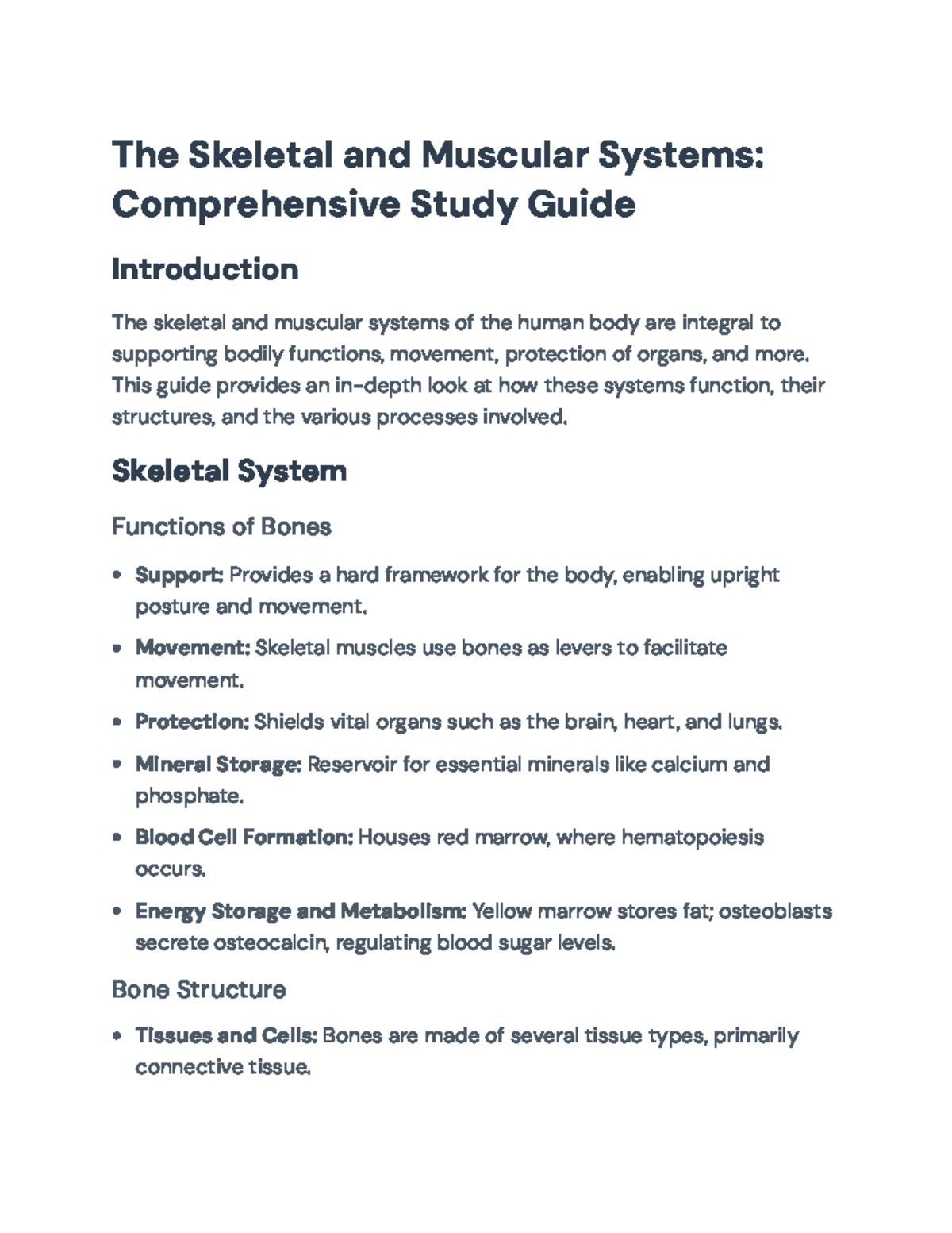 Comprehensive Study Guide for Skeletal & Muscular Systems - Course Code ...