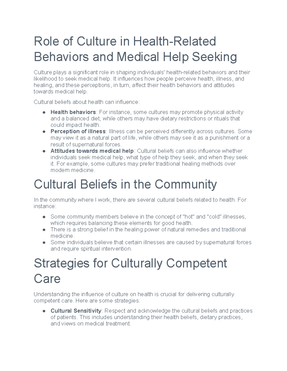 Psy 1121 - The Impact of Culture on Health Behaviors and Medical Help ...