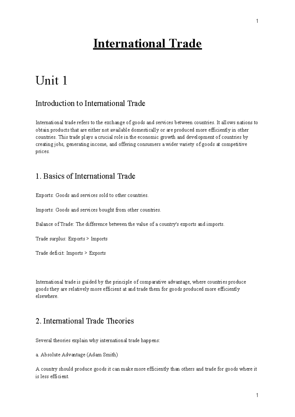 International Trade Overview: Key Concepts and Trends - 6th BBA - Studocu