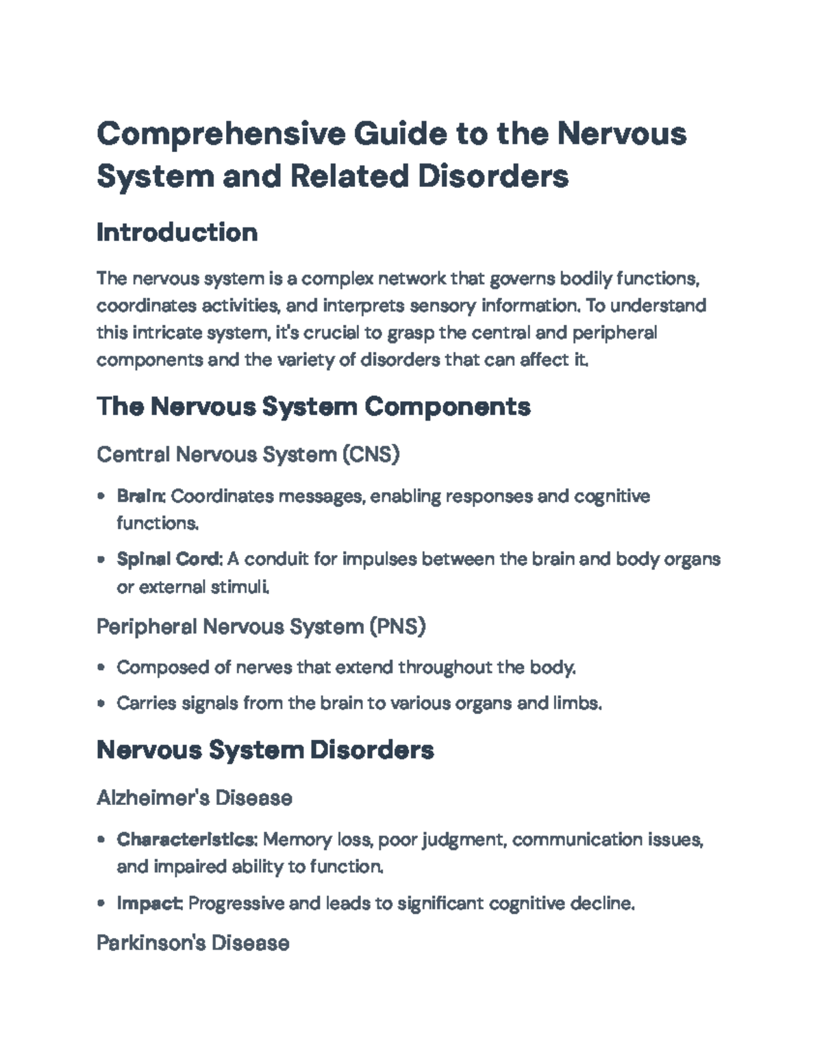 Nervous System Disorders and Care Strategies - Comprehensive Guide ...