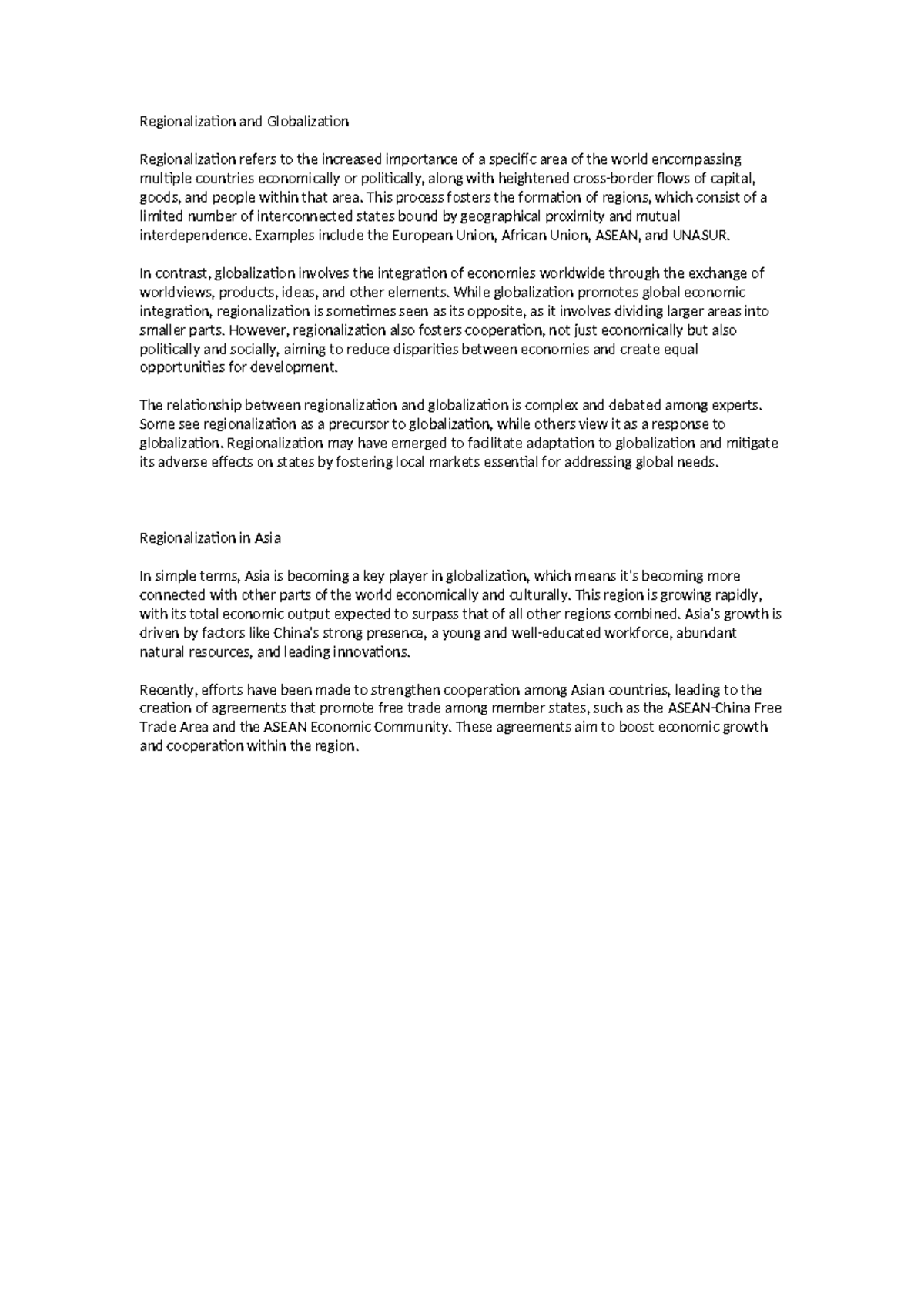 Regionalization vs. Globalization: Key Concepts and Impacts - Studocu