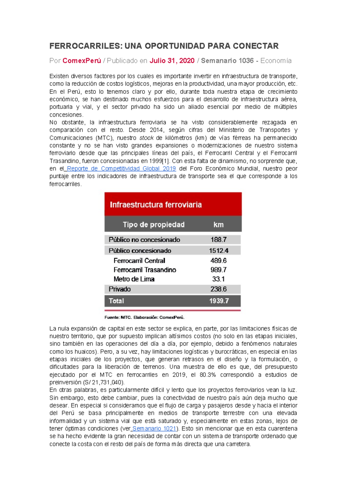FERROCARRILES: OPORTUNIDADES Y RETOS EN INFRAESTRUCTURA DE TRANSPORTE ...