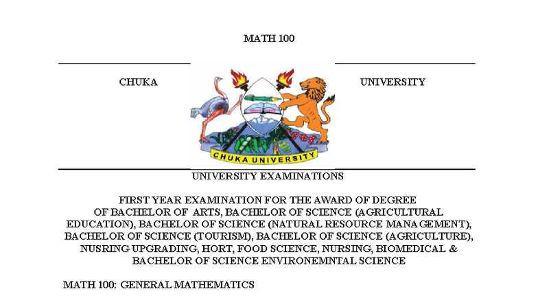 MATH 100 - Chuka University First Year Exam Revision Notes - Studocu