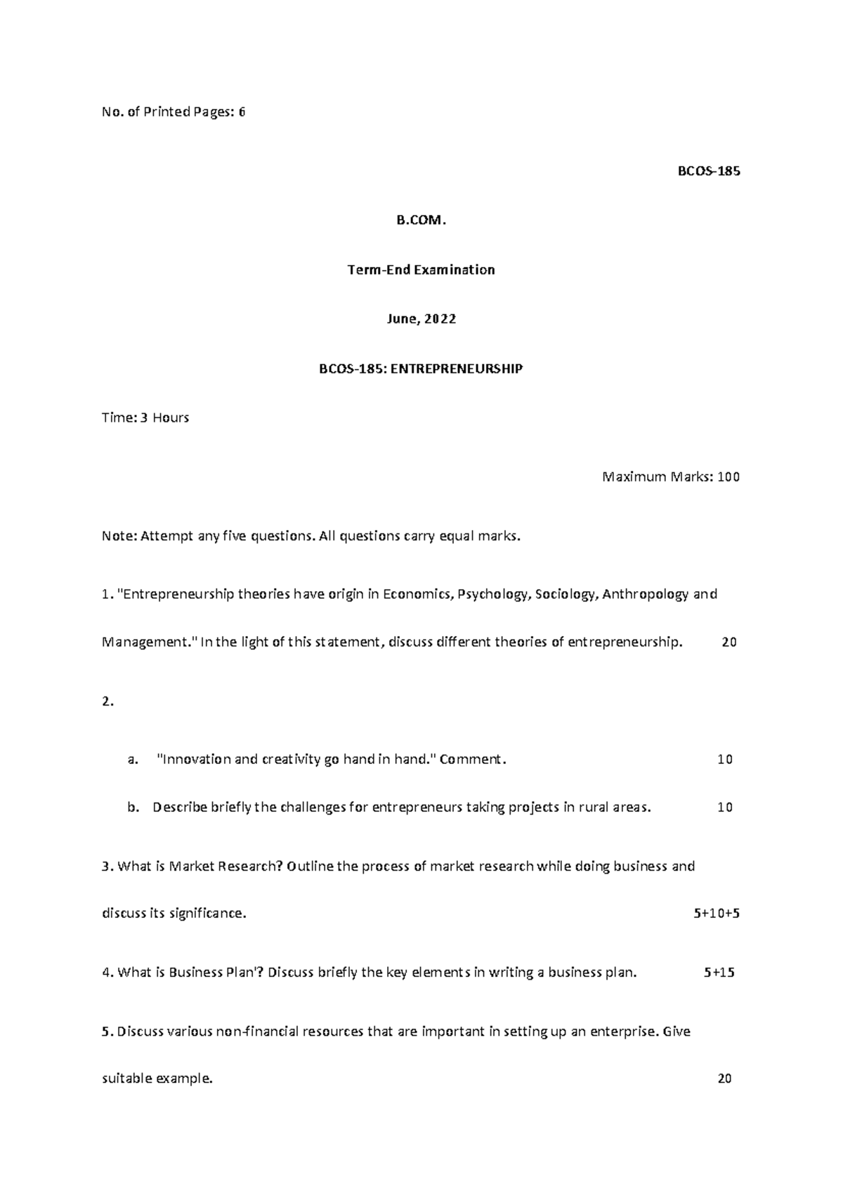 BCOS-185(QP JUNE 2022) - No. of Printed Pages: 6 BCOS- B. Term-End ...