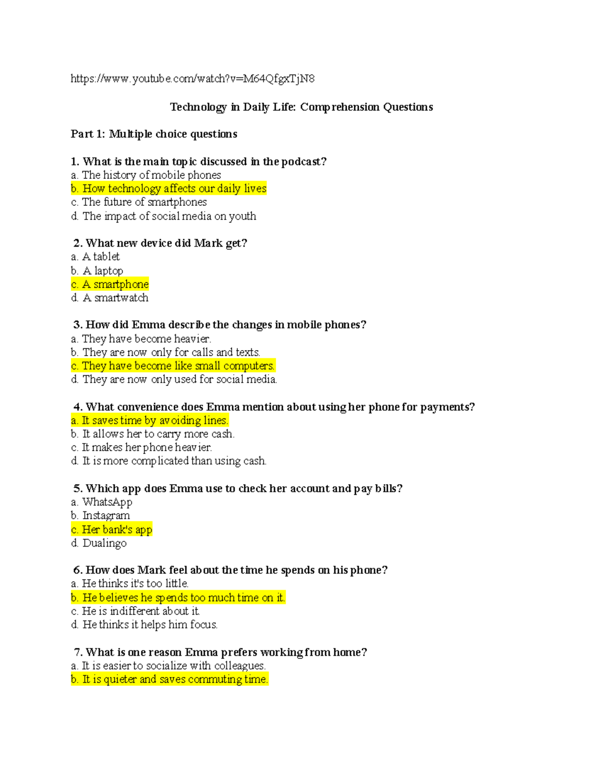Technology in Daily Life: Comprehension Questions (Part 1) - Studocu