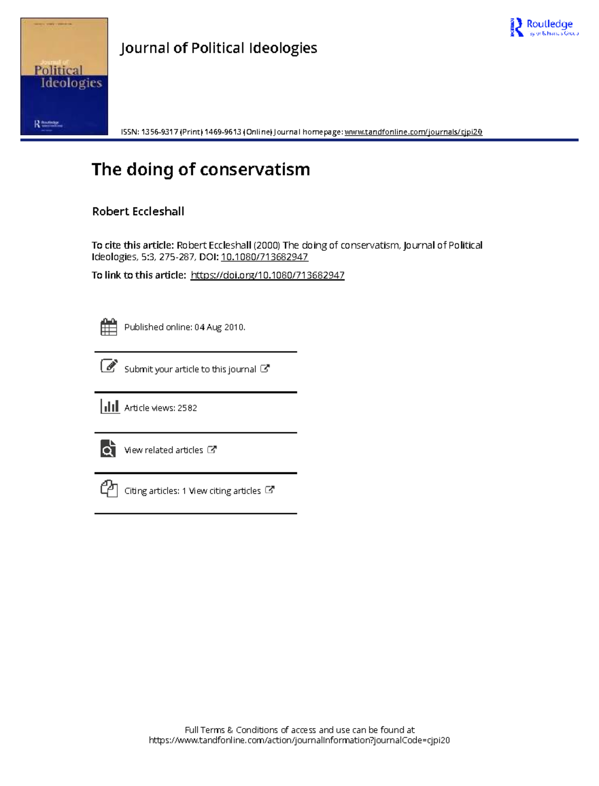 The Doing of Conservatism: An Analysis of British Political Ideologies ...